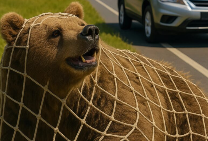 I noticed a bear on the road that got tangled in a net and couldn’t get out: I stopped and ...